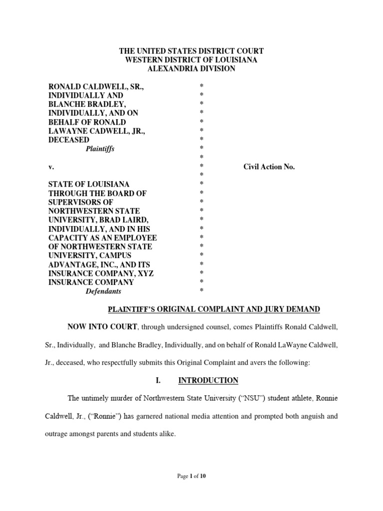 Ronnie Caldwell Jr. Wrongful Death Lawsuit | PDF | Negligence | Damages