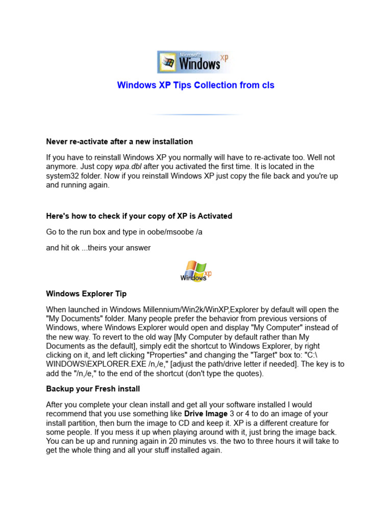 Windows XP Tips Collection | PDF | Microsoft Windows | Windows Registry