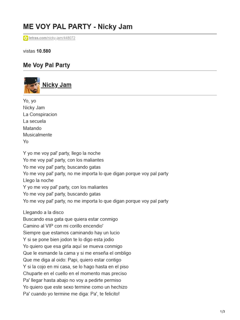 ME VOY PAL PARTY - Nicky Jam | PDF