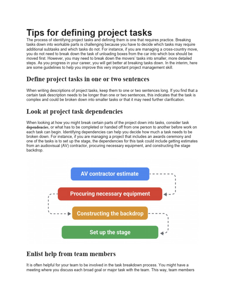 Tips For Defining Project Tasks | PDF