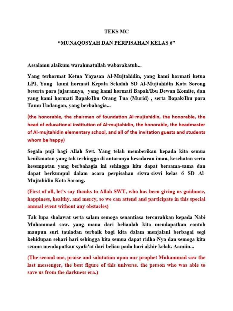 Teks MC 2 Bahasa Inggris | PDF