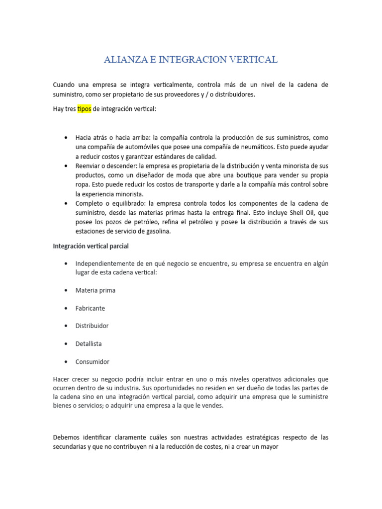 Tipos de Integración Vertical Empresarial | PDF | Business | Economias