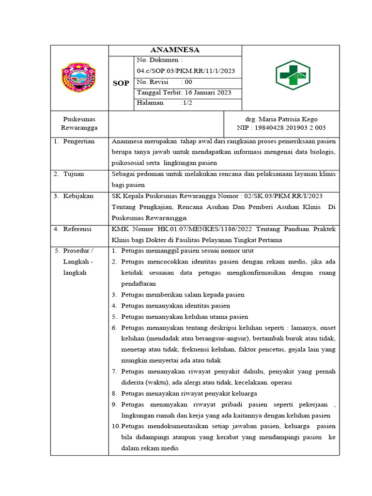 Sop Anamnesa | PDF | Sains & Matematika