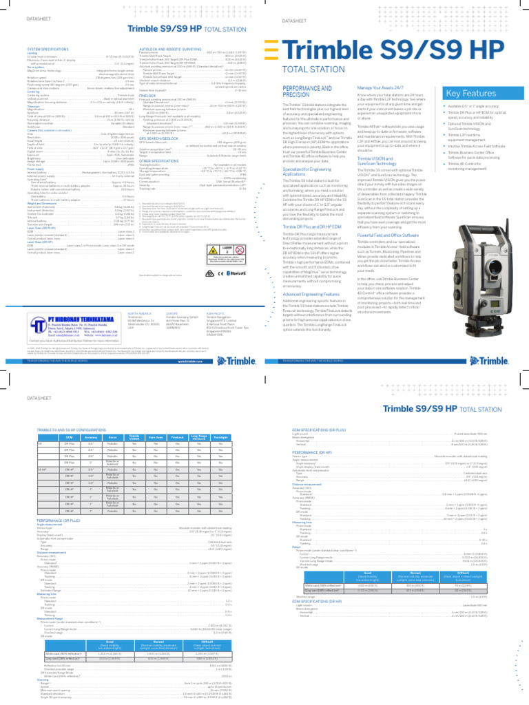 Trimble S9 - DATASHEET | PDF | Equipment | Manufactured Goods