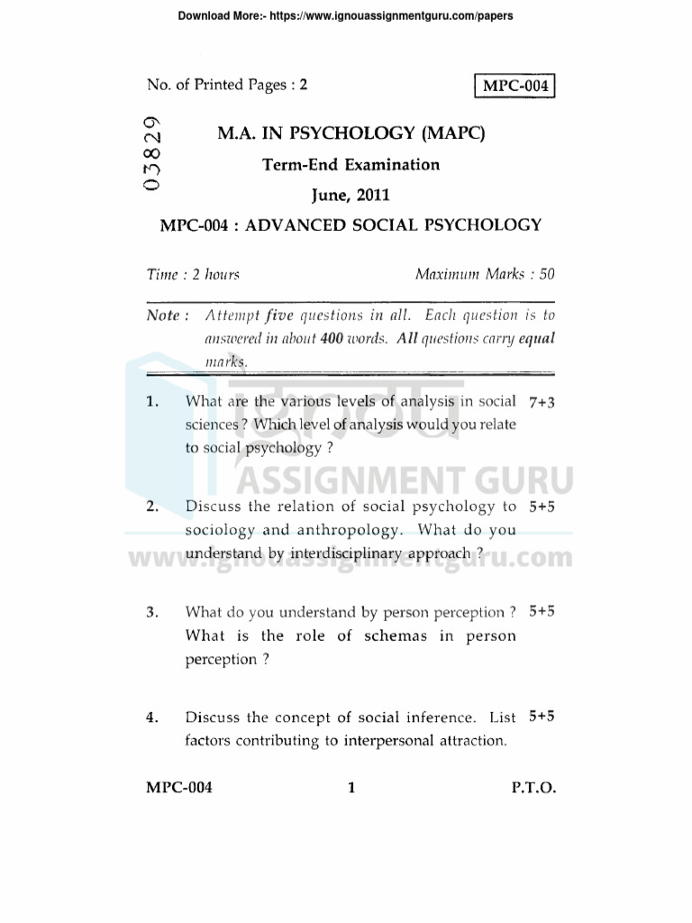 MPC 004 Previous Year Question Papers by Ignouassignmentguru | PDF | Social Psychology ...
