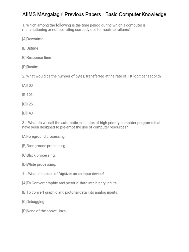 Basic Computer Knowledge Questions | PDF | Computer Data Storage ... Basic Computer Knowledge Questions | PDF | Computer Data Storage ...