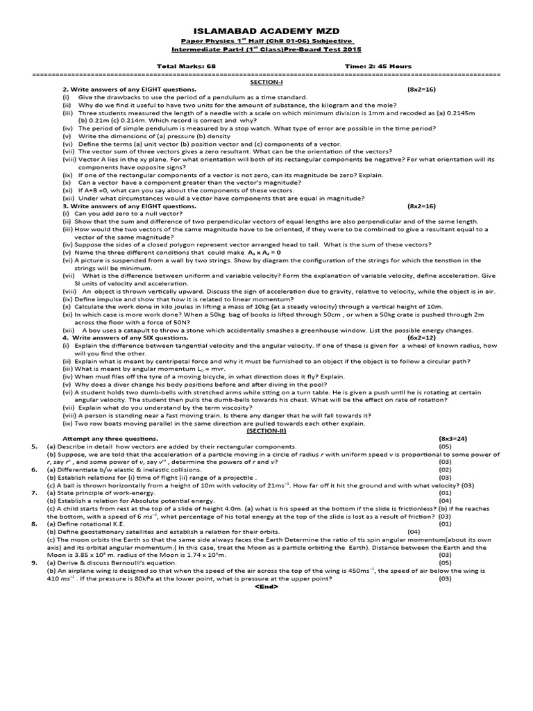 1st Year Physics Book Test | PDF | Euclidean Vector | Velocity