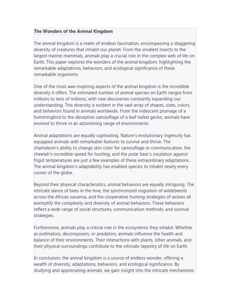 The Wonders of the Animal Kingdom | PDF | Biodiversity | Ecology