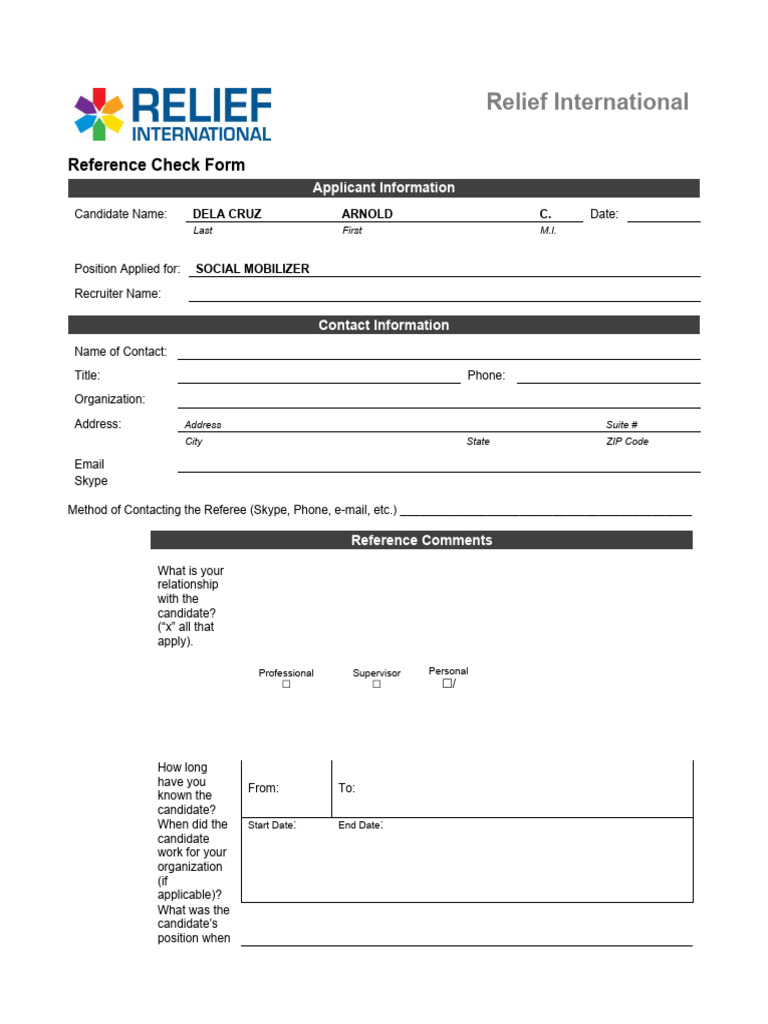 Reference Check Form | PDF | Goal | Leadership