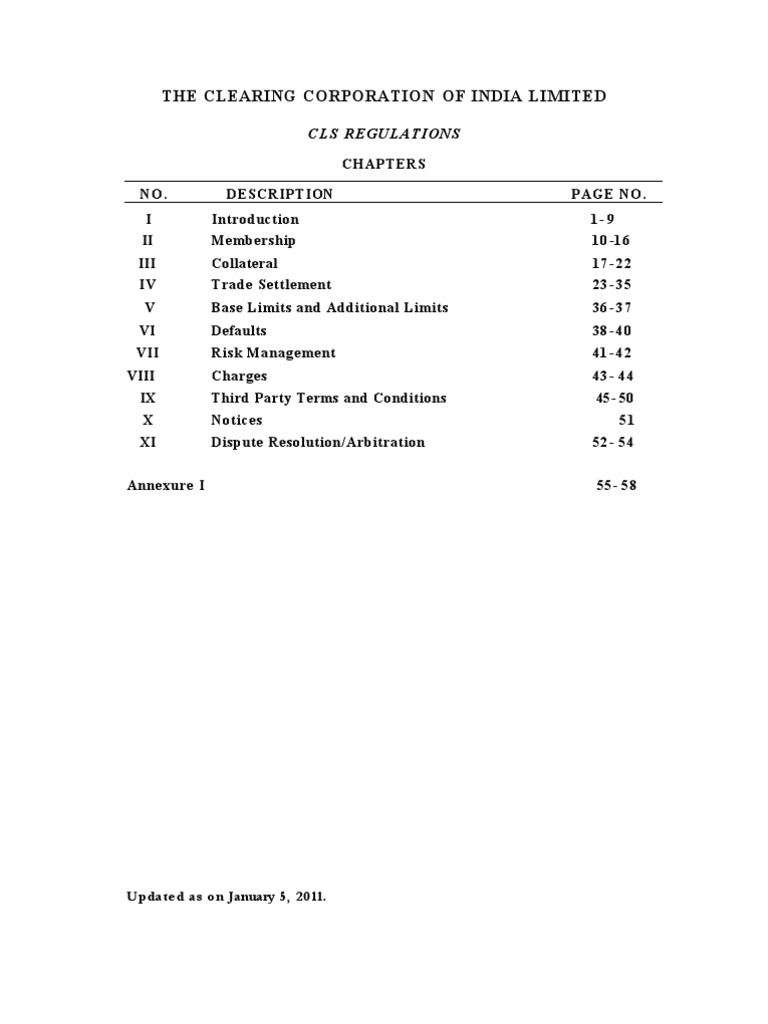 The Clearing Corporation of India Limited: Cls Regulations | PDF ...