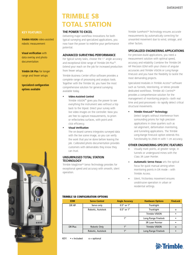 Trimble S8 - DATASHEET | PDF | Optics | Imaging