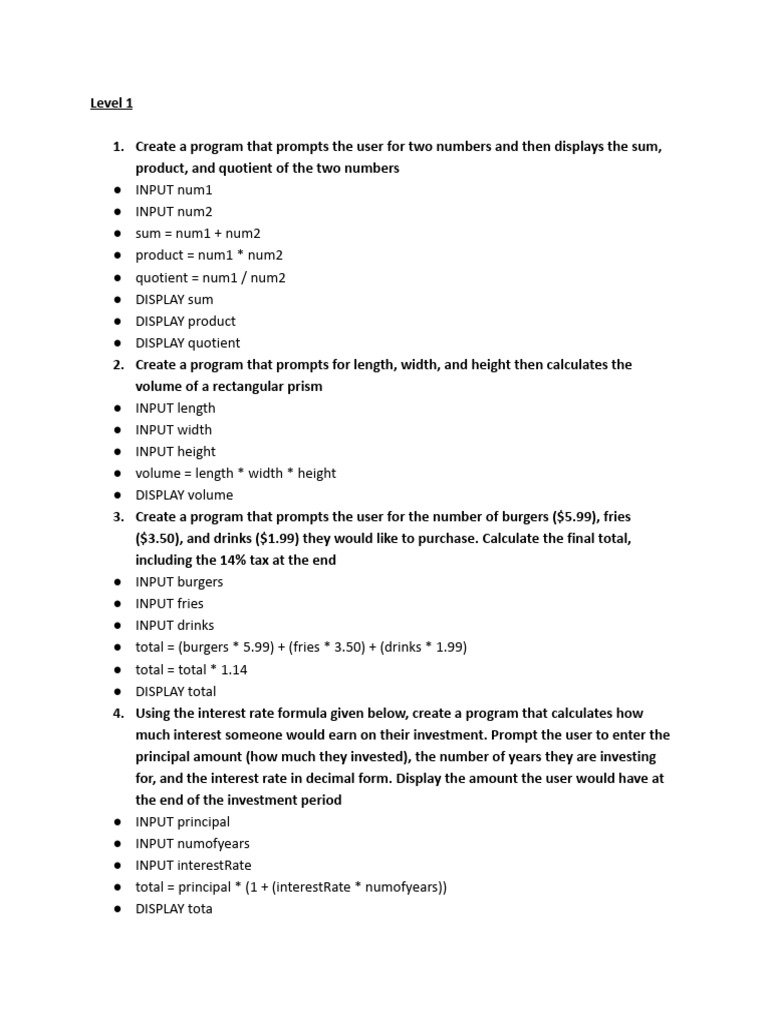 ICS3U1 - Pseudocode Questions | PDF