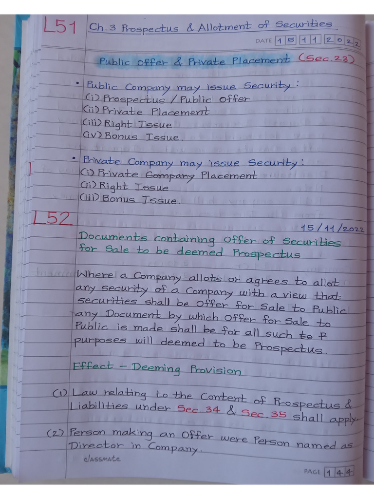 Ch. 3 Prospectus & Allotment of Securities | PDF
