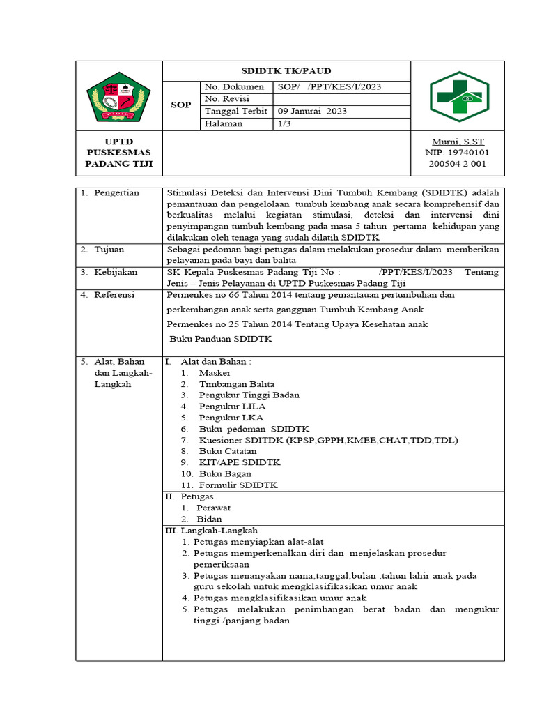 Sop Sdidtk Paud | PDF