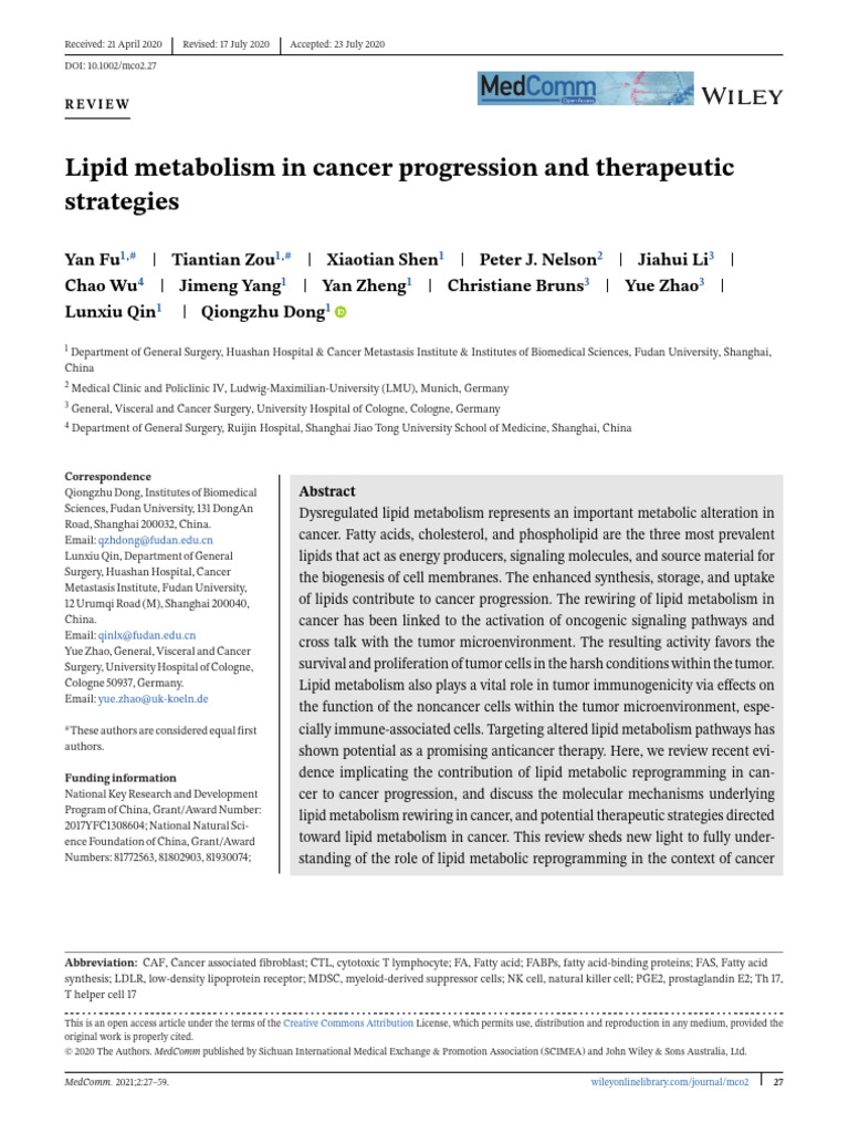 MedComm - 2020 - Fu | PDF | Cholesterol | Cellular Processes