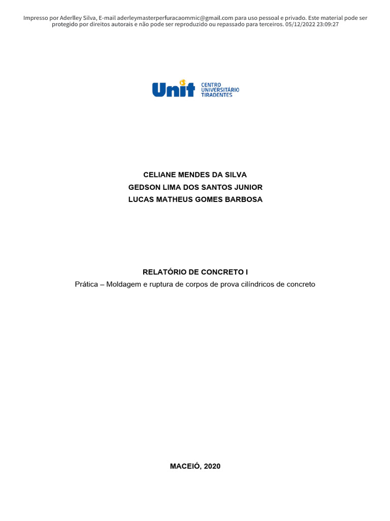 Relatório Moldagem E Ruptura De Corpos De Prova Cilíndricos De