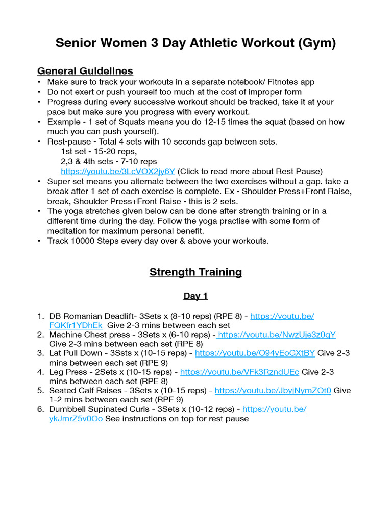 Senior Women 3day Athletic Workout | PDF