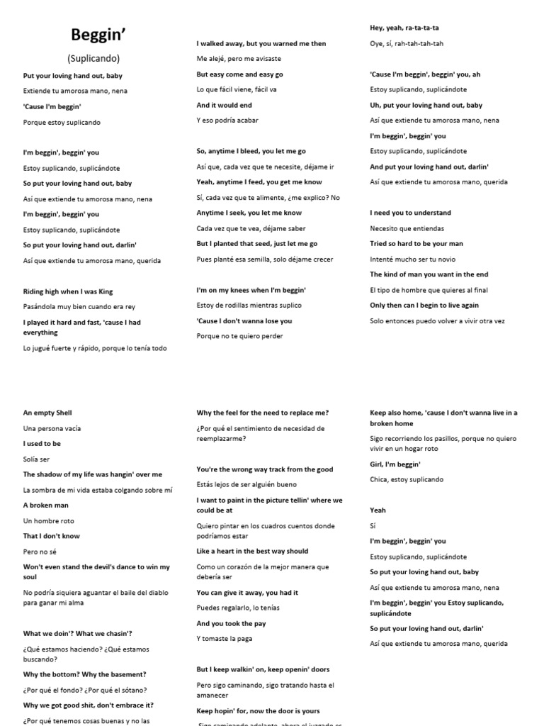 Letra de "Beggin'" en español e inglés | PDF