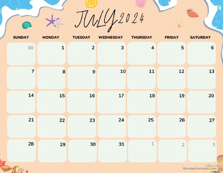 July 2024 Calendar Printable Beach Landscape | PDF