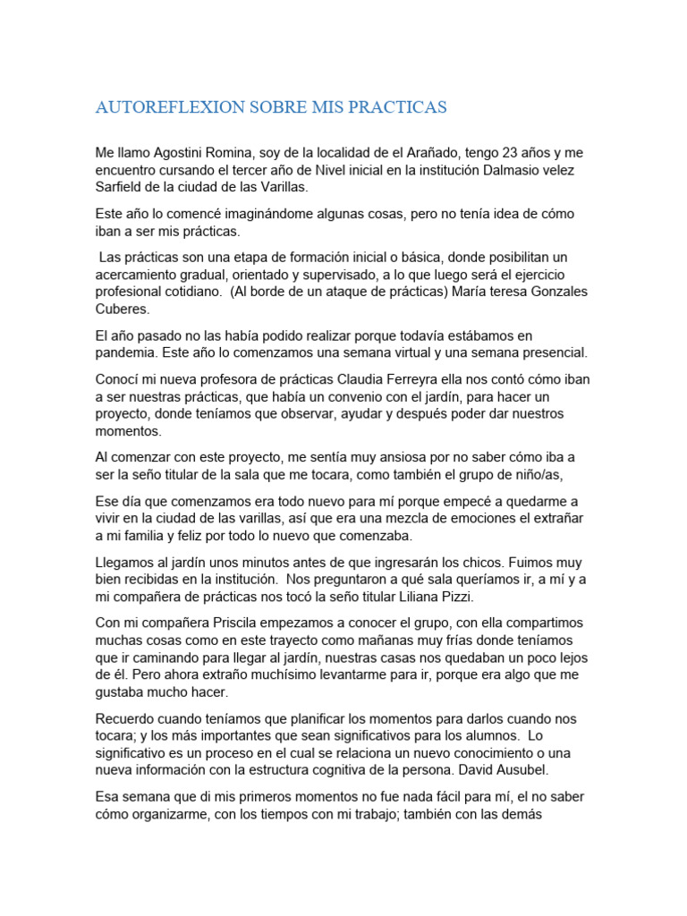 Autoreflexion Sobre Mis Practica1 | PDF
