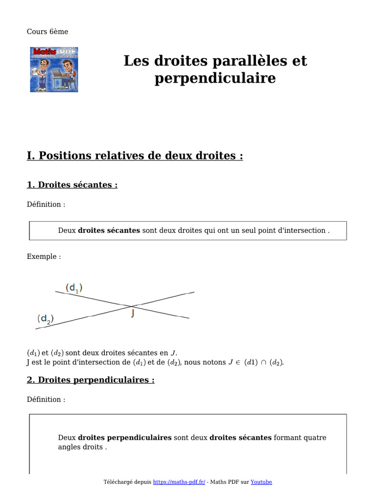 Droites parallèles et perpendiculaires 6ème | PDF