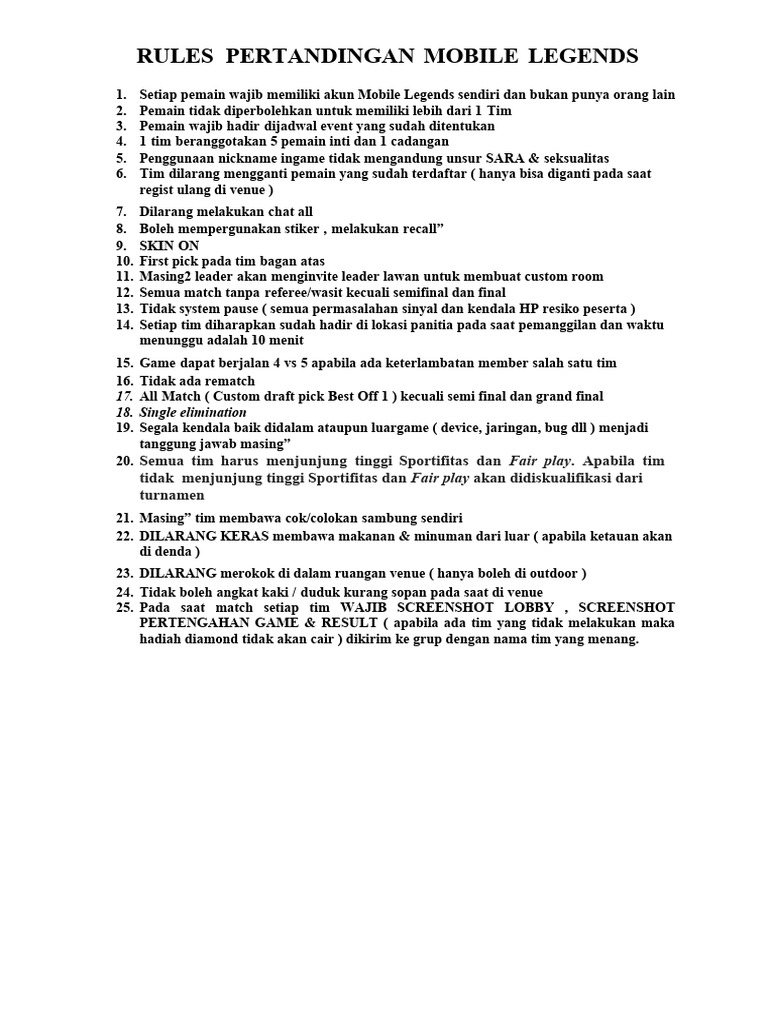 Rules MLBB Manhattan Times Square | PDF