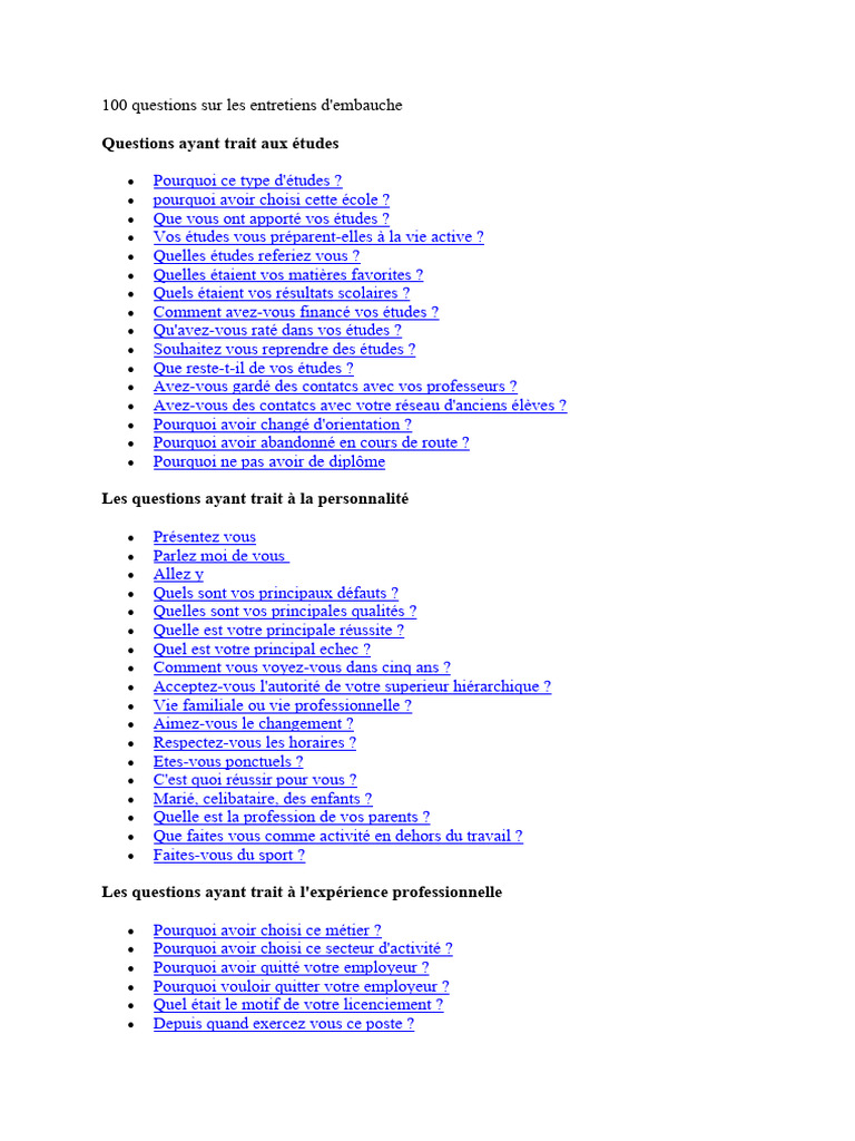 100 Questions Sur Les Entretiens D | PDF