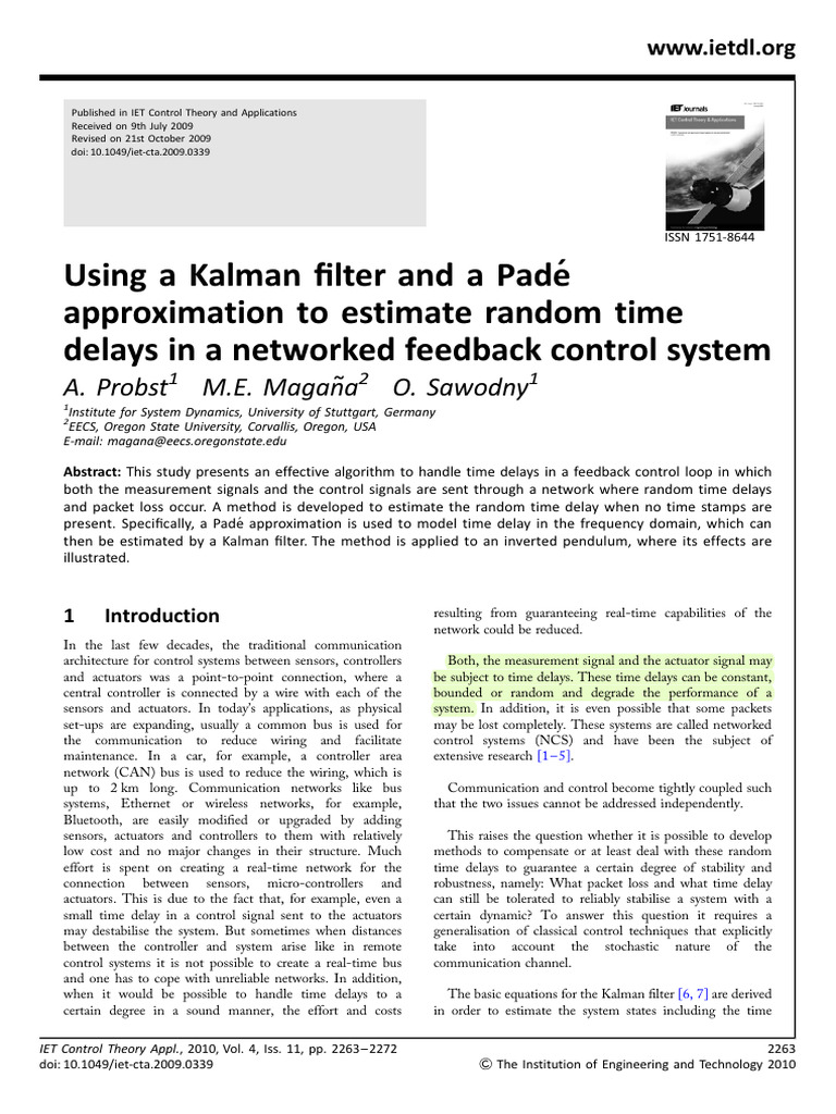 Using A Kalman Filter and A Padé Approximation To Estimate Random Time ... Using A Kalman Filter and A Padé Approximation To Estimate Random Time ...