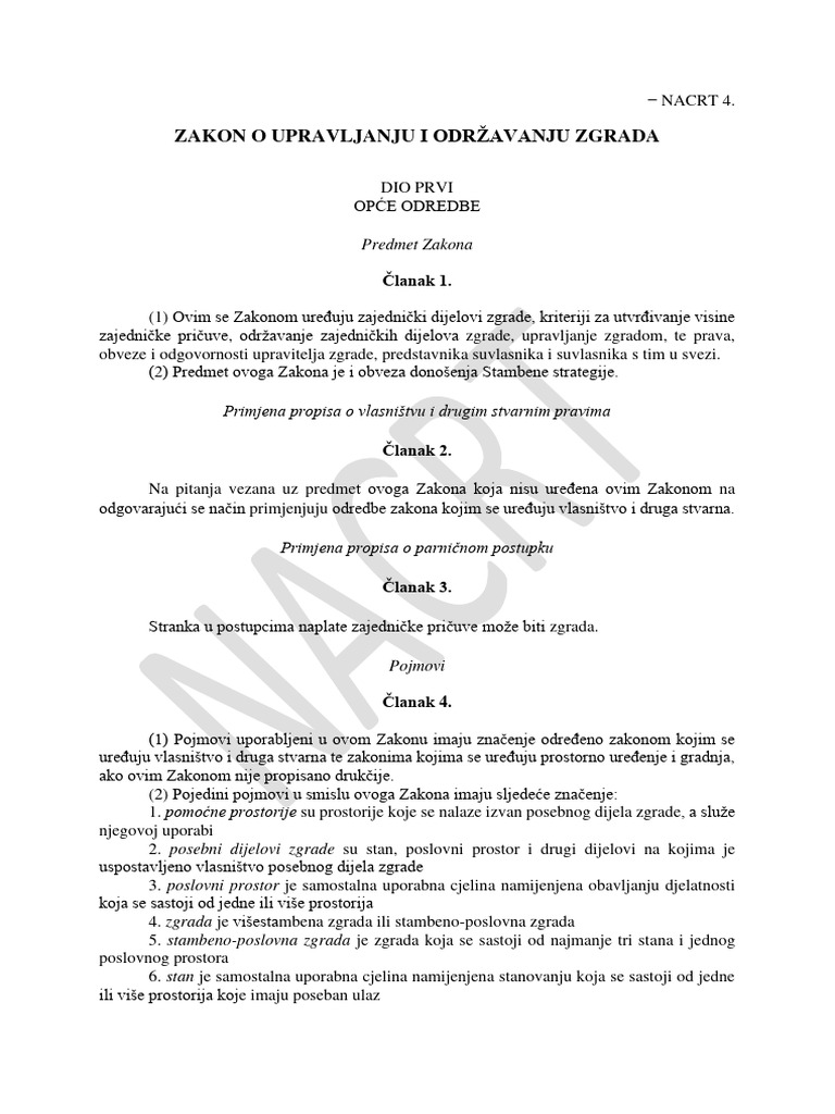 ZAKON-O-UPRAVLJANJU-I-ODRŽAVANJU-ZGRADA-RADNA-VERZIJA-4 | PDF