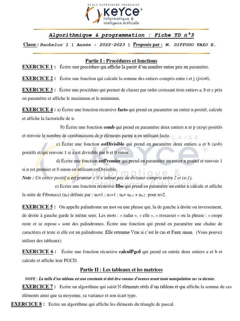 Fiche TD 3 Algo | PDF