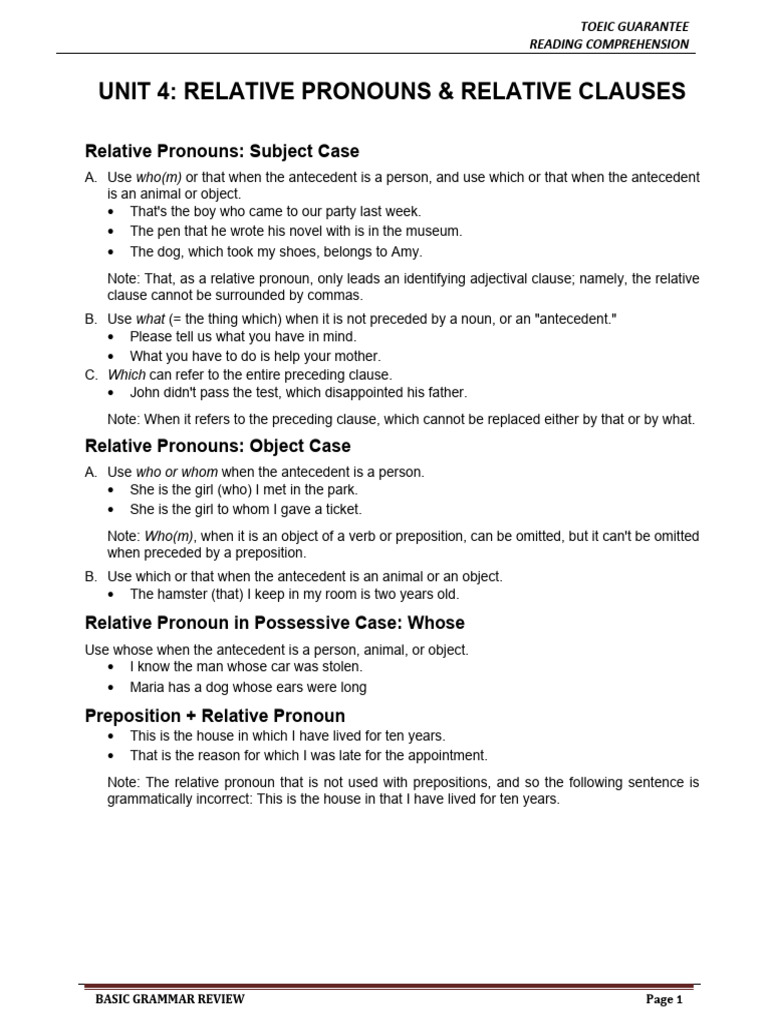 Grammar 4 Relative Clauses | PDF | Foreign Language Studies