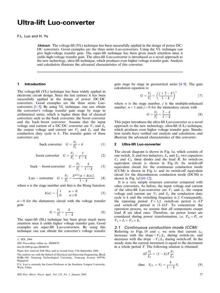 Ultra-Lift Luo-Converter: G V V J | PDF