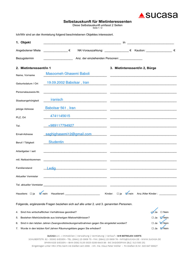 Mieterselbstauskunft Vorlage Die Mieterselbstauskunft Vorlage Als PDF
