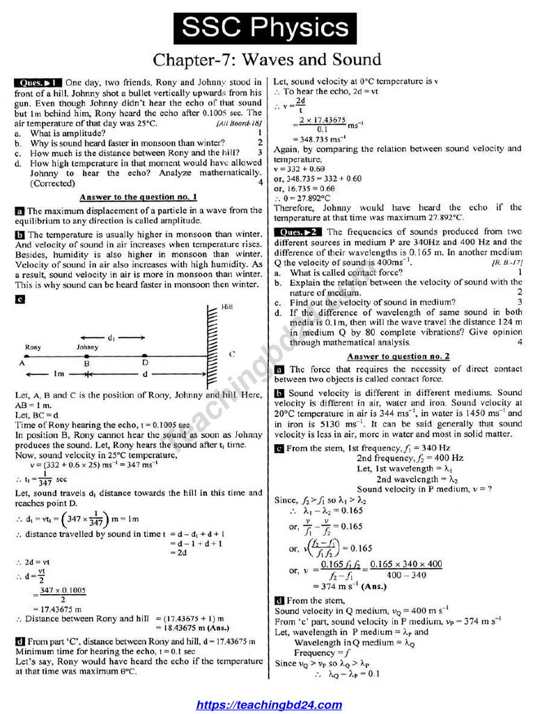 SSC English Version Physics Note Chapter 7 Waves and Sound | PDF