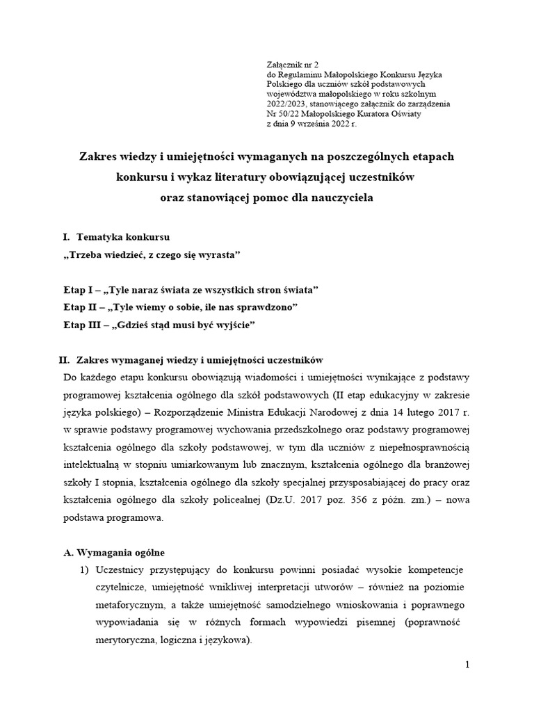 Zal. NR 2 Zakres Wiedzy I Umiejetnosci Oraz Wykaz Literatury 1 | PDF