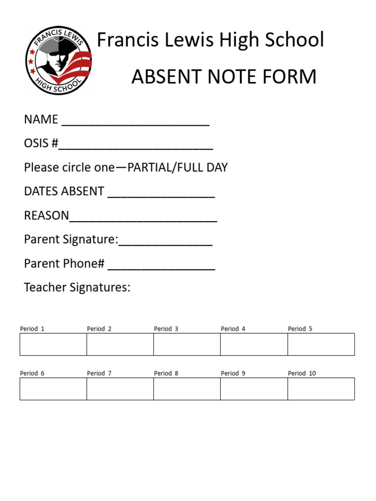 Francis Lewis High School Absence Form | PDF | Career & Growth | Self ...