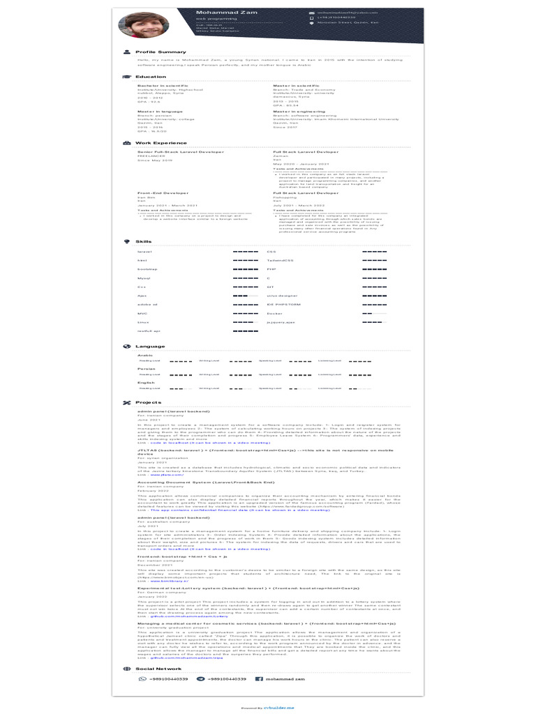 Mohammad Zam CV For Senior Laravel Developer Remote Job - 220706 ... Mohammad Zam CV For Senior Laravel Developer Remote Job - 220706 ...