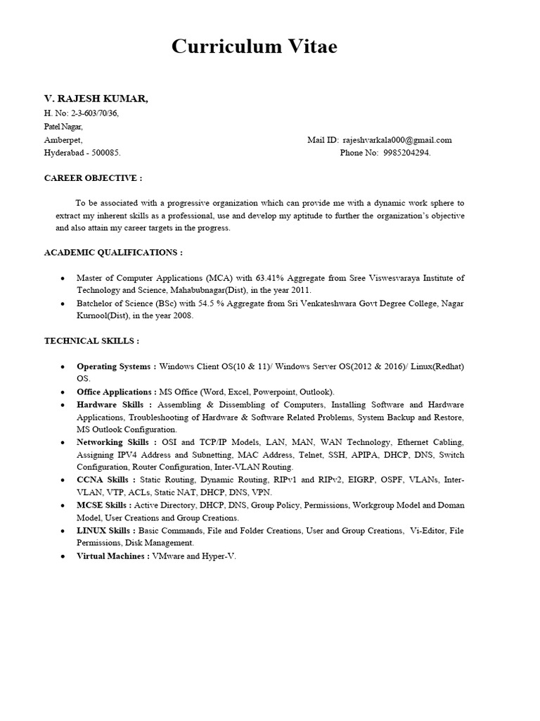 Curriculum Vitae: V. Rajesh Kumar | PDF