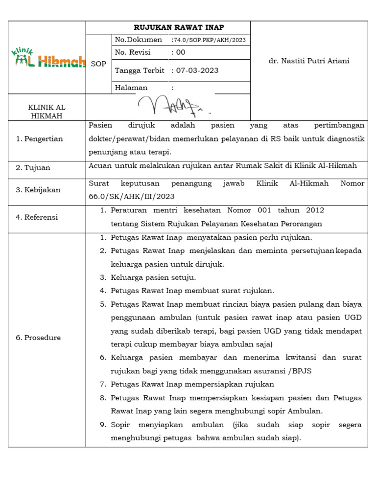 Sop Rujukan Ranap | PDF