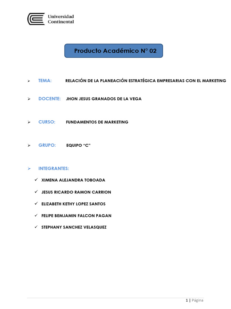 Producto académico 02 Fundamentos de Marketing | PDF | Marketing | Entrega (Comercio)