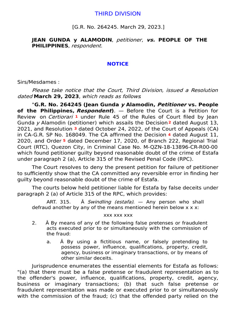 Gunda y Alamodin v. People | PDF | Fraud | Testimony