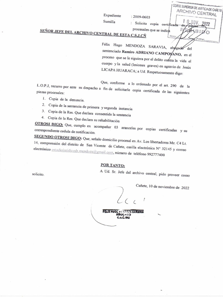 Escrito Archivo Central PJ 20222 | PDF