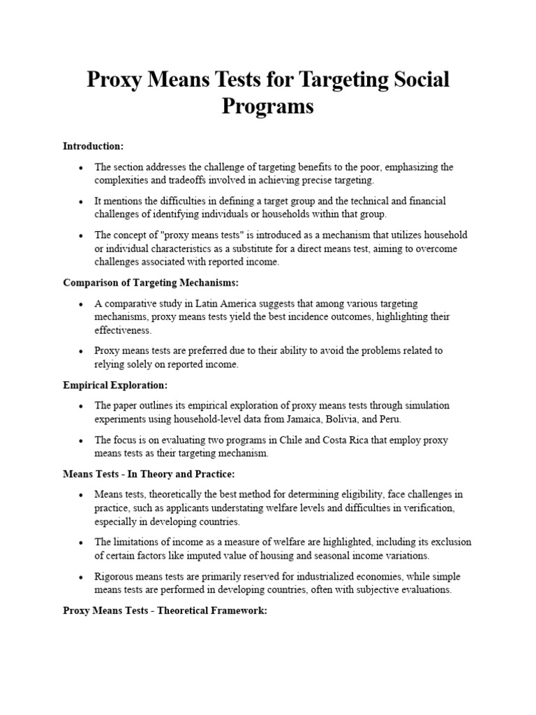 Proxy Means Tests For Targeting Social Programs | PDF | Business ...