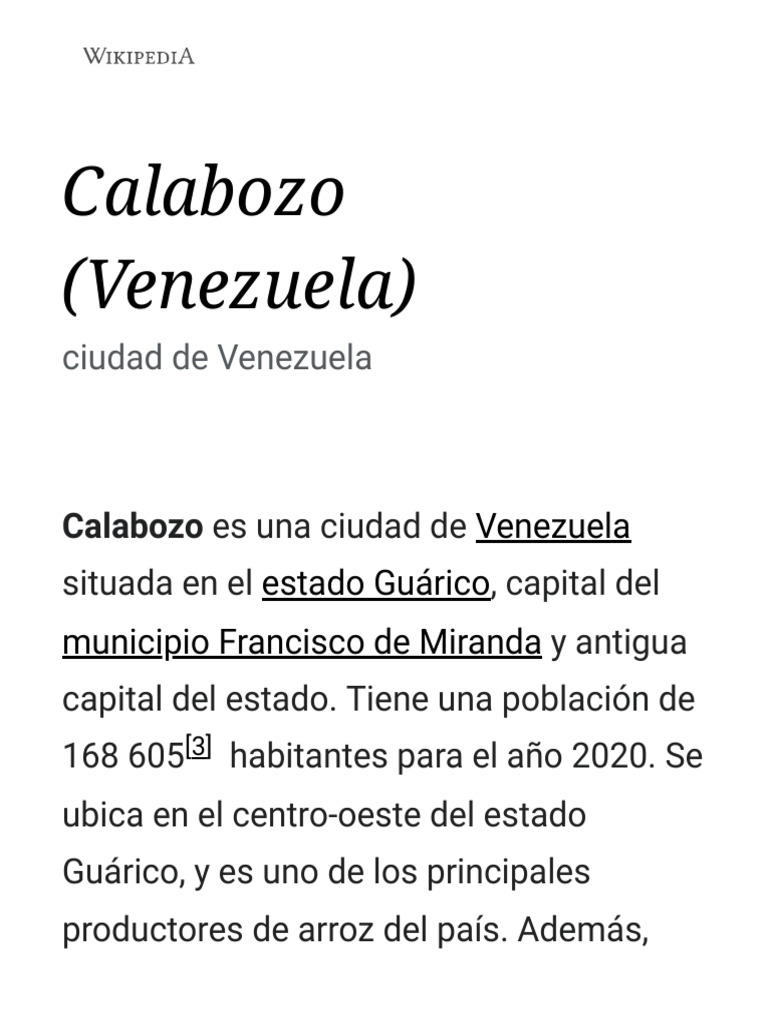 Calabozo (Venezuela) - Wikipedia, La Enciclopedia Libre | PDF