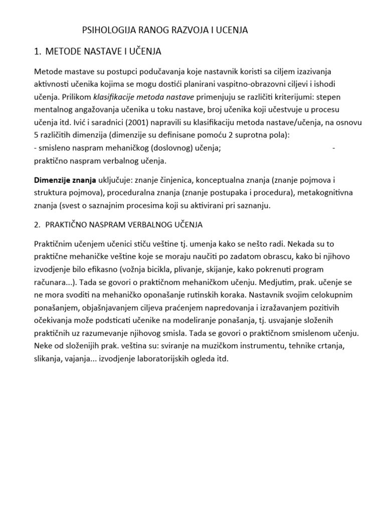 Psihologija Ranog Razvoja I Ucenja | PDF