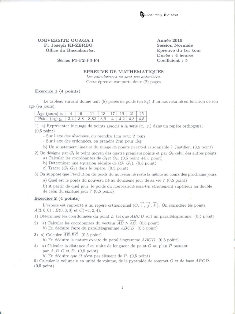 BAC2019-F1-F2-F3-F4-Maths 2 | PDF