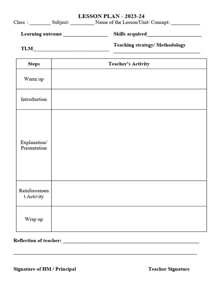 Lesson Plan - 2023-24 (Ts) | PDF