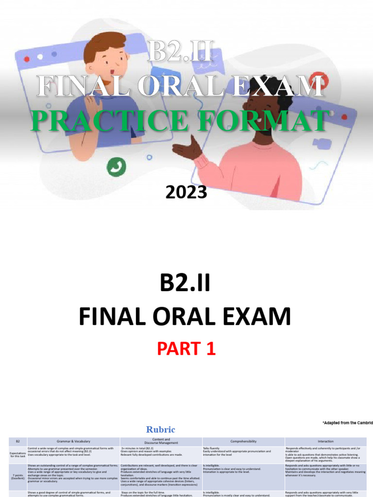 b2.II Final Oral Exam Presentation - Practice Format 2023 | Download Free PDF | Question | Grammar
