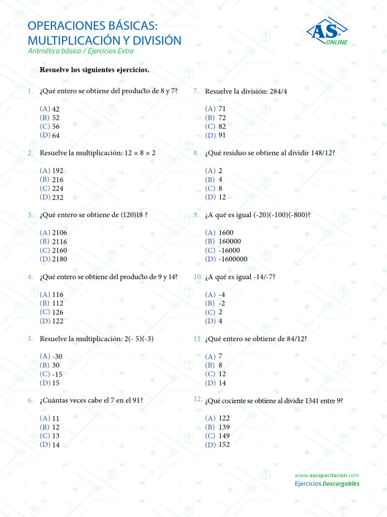 1.2 Extra Operaciones Basicas Multiplicacion y Division | PDF ...
