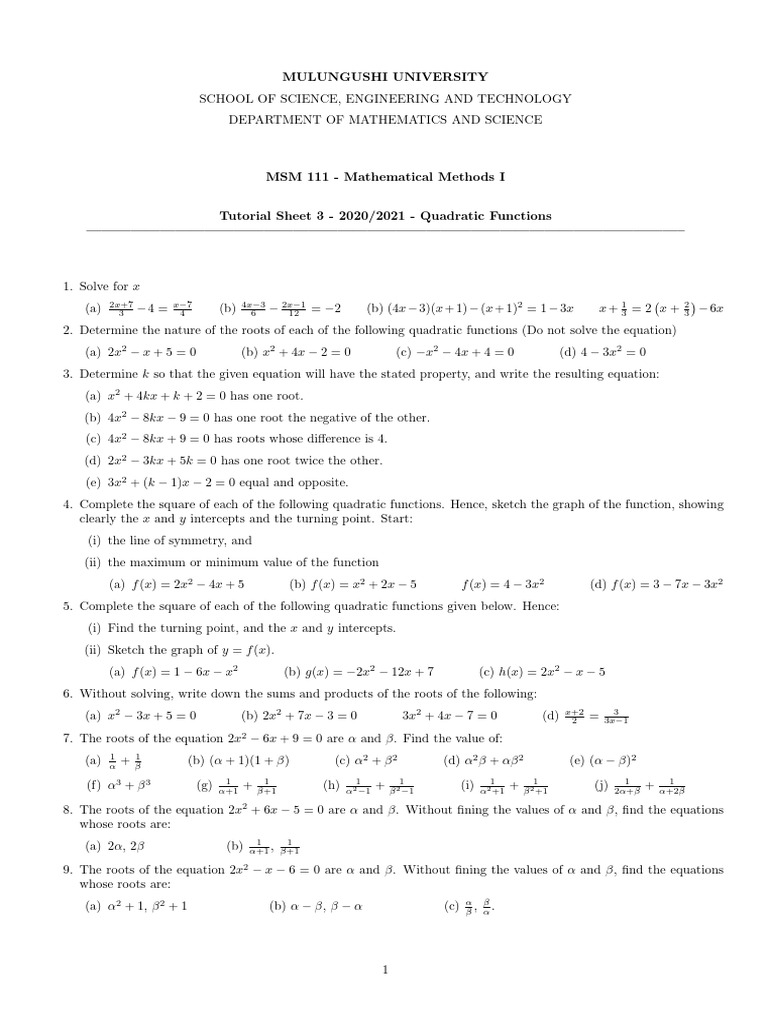 2020 - 2021, Quadratic Function - 071819 | PDF | Quadratic Equation | Mathematical Concepts